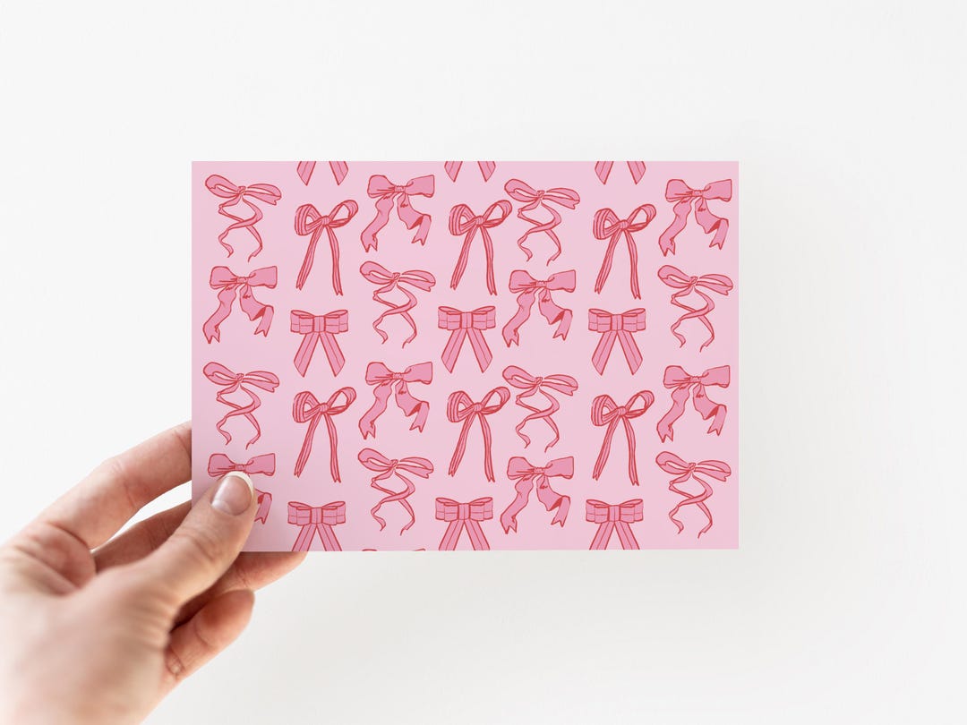 Pink Bow Card Set Coquette Greeting Cards Preppy Bow Aesthetic Thank ...