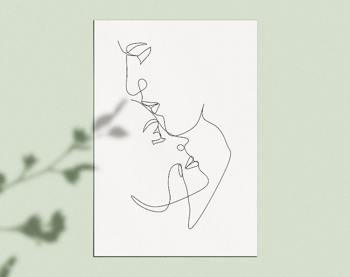 Couple Kiss Printable, Kiss Illustration Poster, Kiss Art, Romantic Art ...