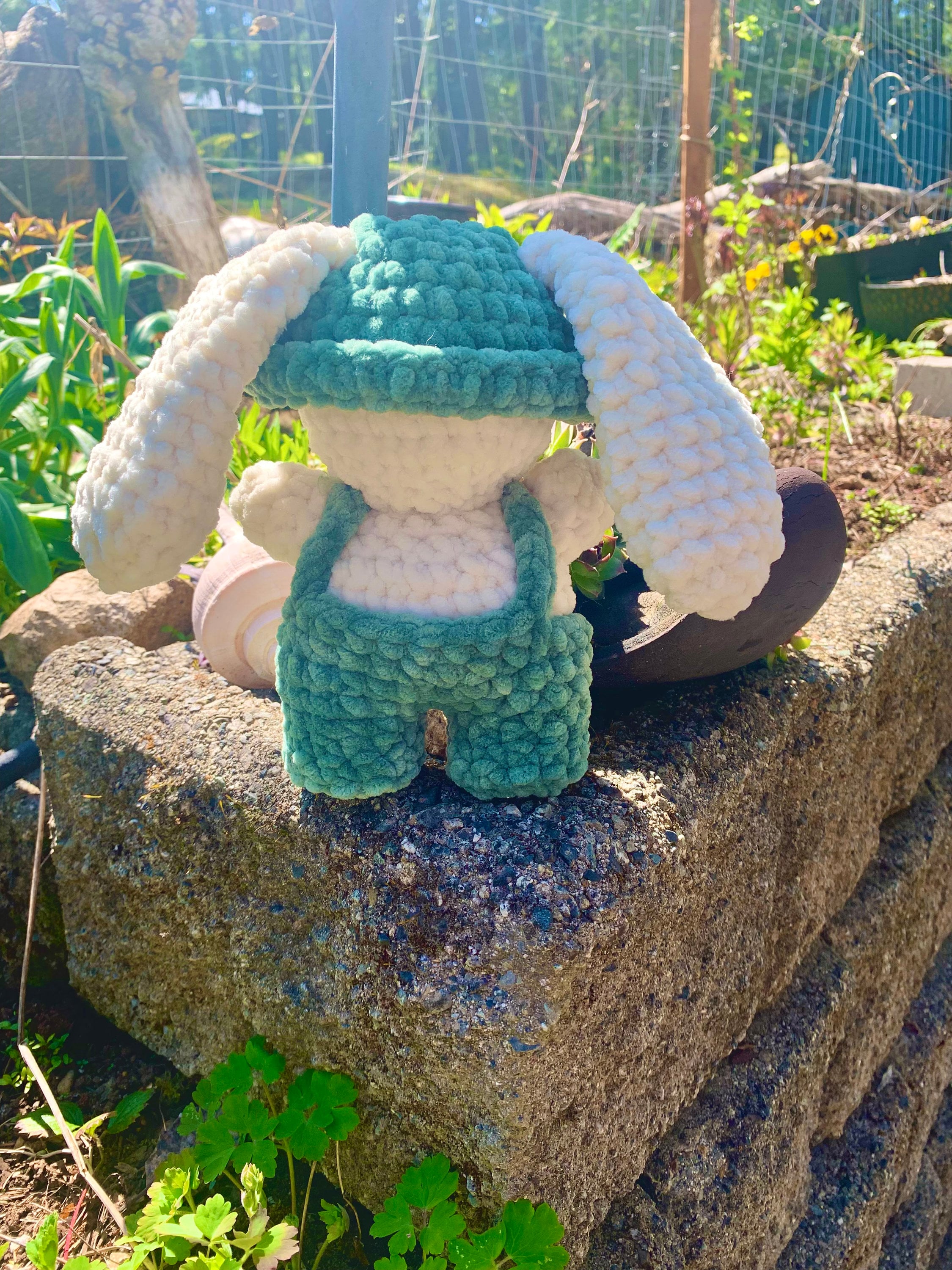 Baby Bunny Plush in Overalls and Bucket Hat Crochet Amigurumi Plush Toy ...