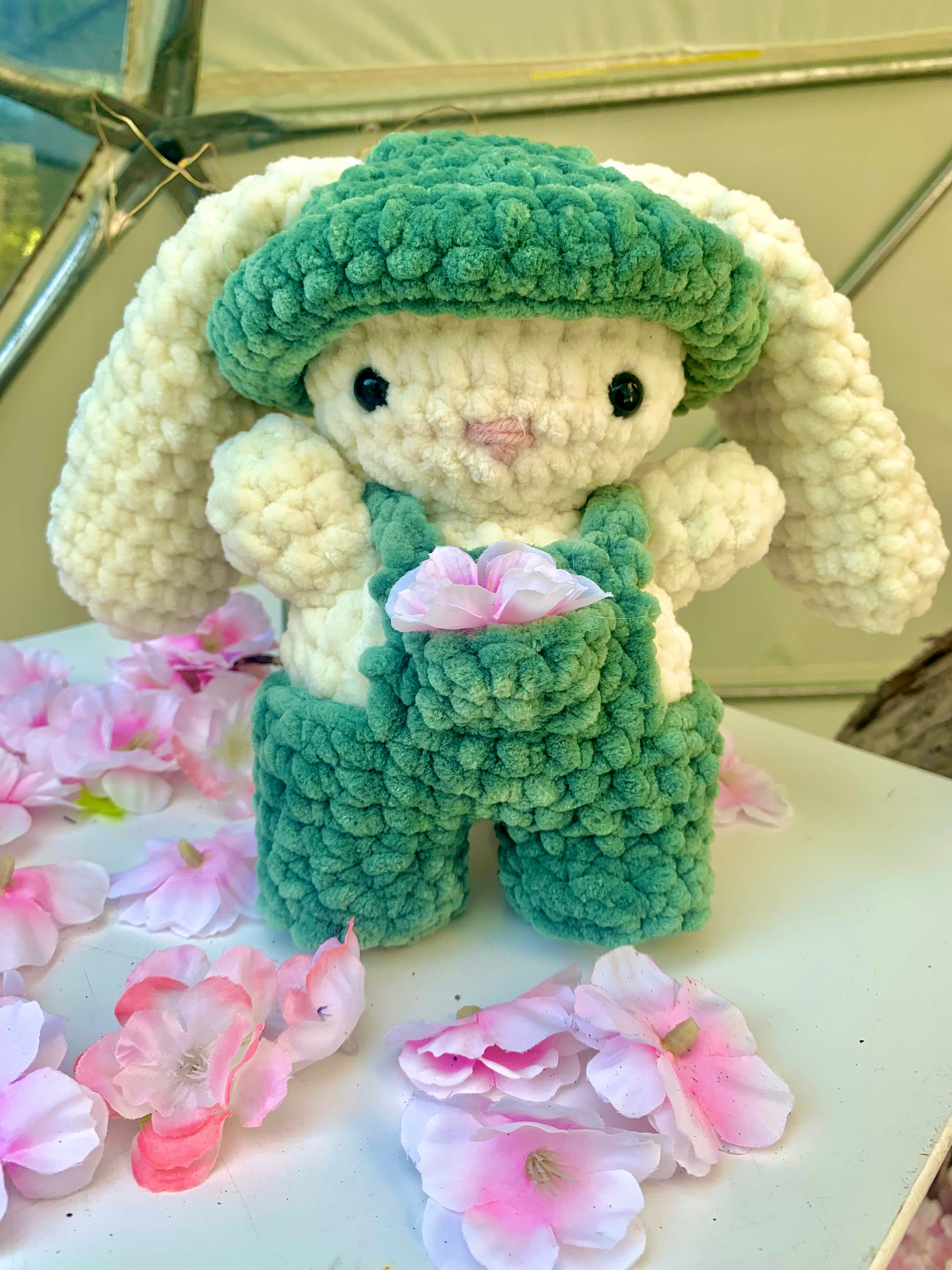 Baby Bunny Plush in Overalls and Bucket Hat Crochet Amigurumi Plush Toy ...