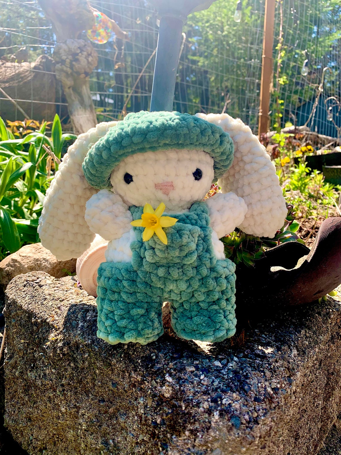 Baby Bunny Plush in Overalls and Bucket Hat Crochet Amigurumi Plush Toy ...