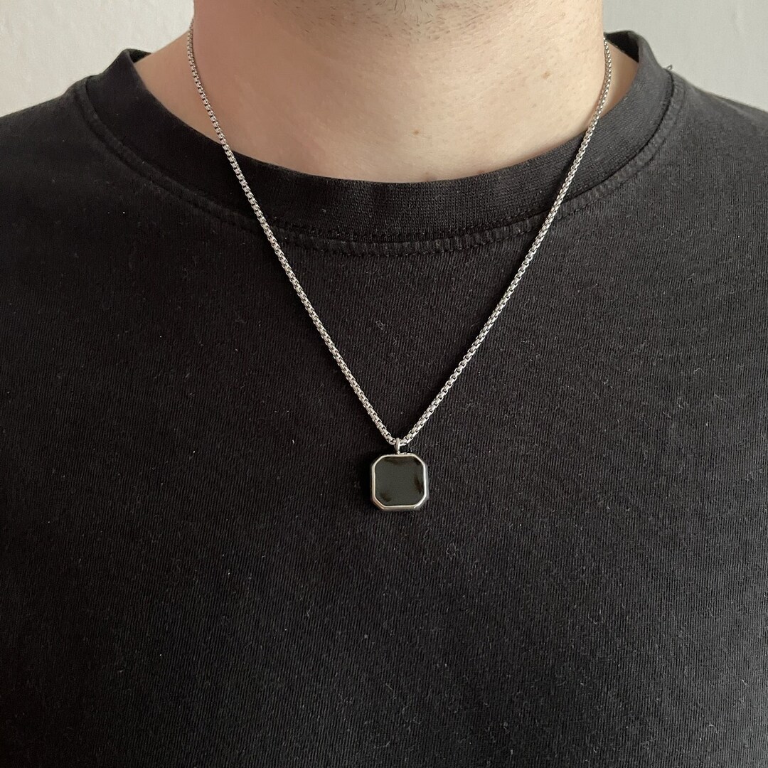 Black Onyx Pendant Necklace Men Black Onyx Stone Pendant Men Men Stone ...
