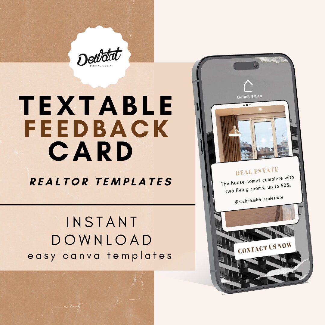 Textable Feedback Card | Real Estate Agent Marketing | Canva Editable ...