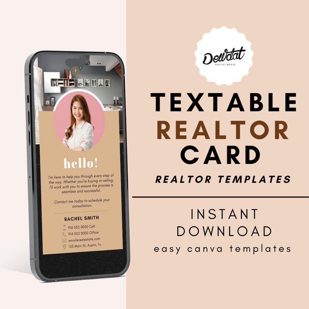 Dynamic Textable Business Card for Realtors | Canva Template | Digital ...