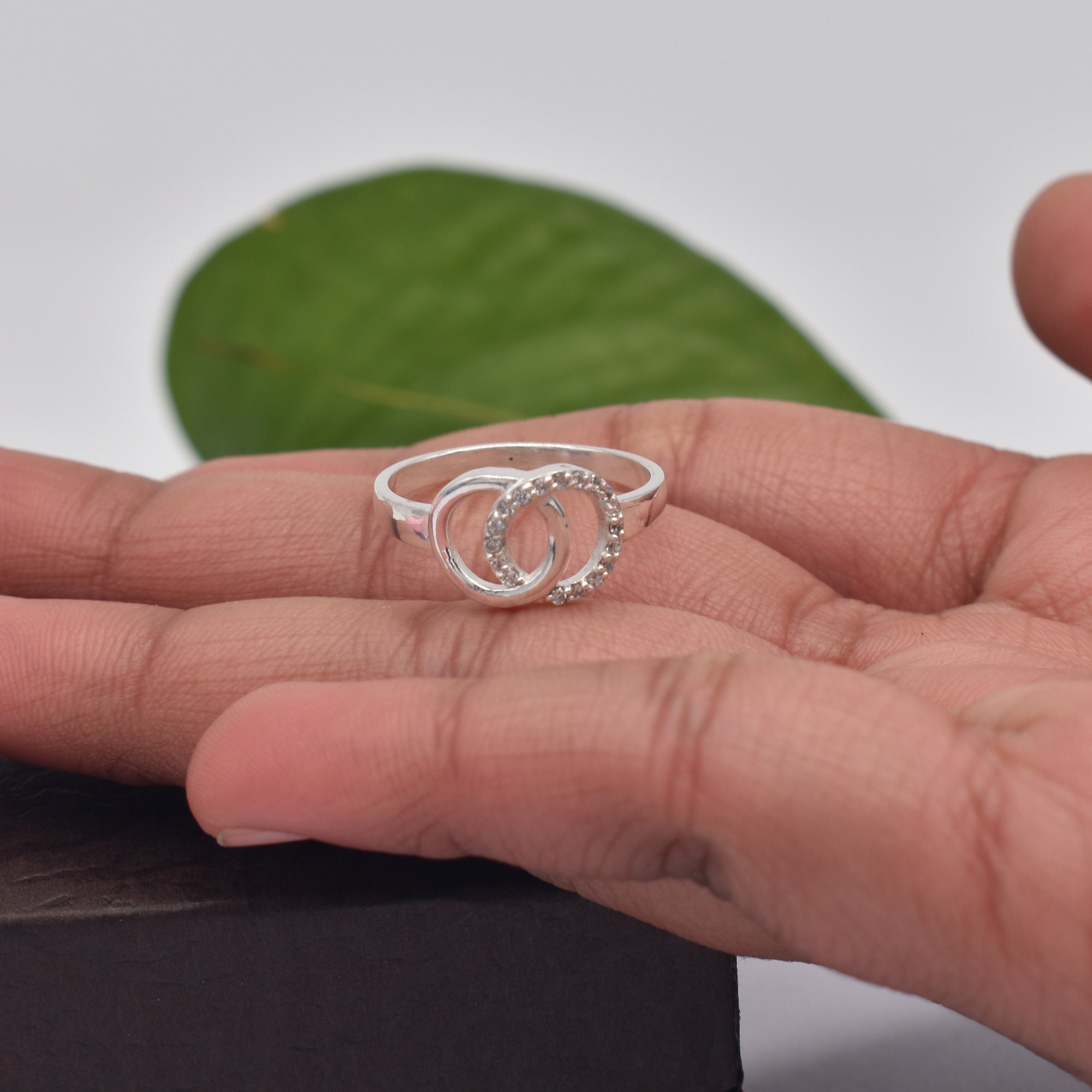 Interlocking Two Circle Ring / Solid Silver Ring With Cubic - Etsy UK