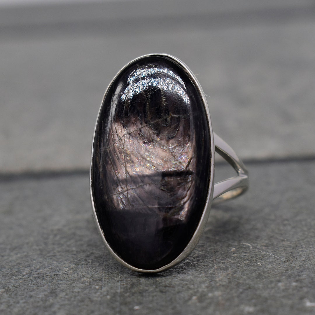 Natural Hypersthene Ring, Sterling Silver Ring, Organic Gemstone Ring ...