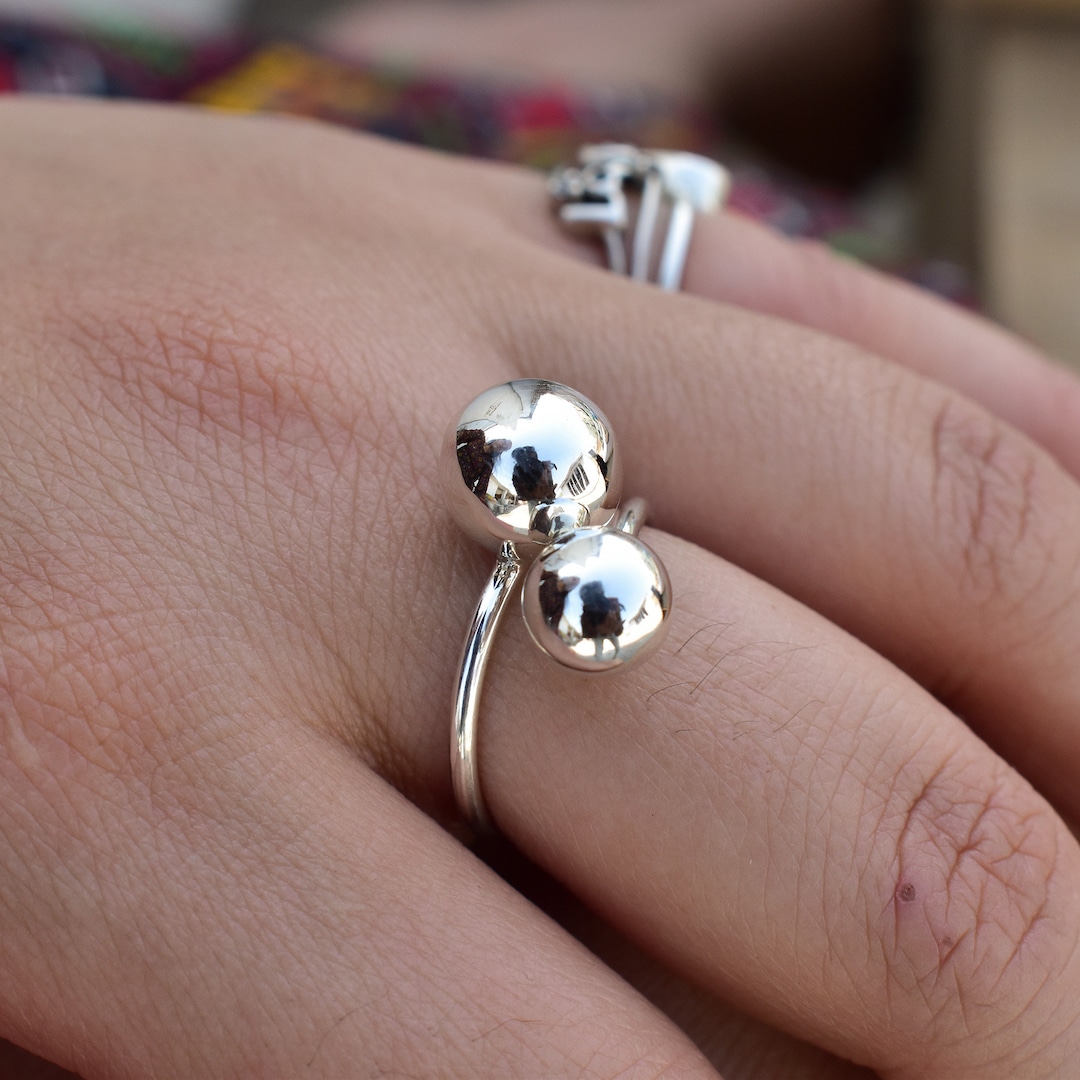 Adjustable Sterling Silver Ball Ring, 8mm X 10mm Silver Ball Ring, Ball ...