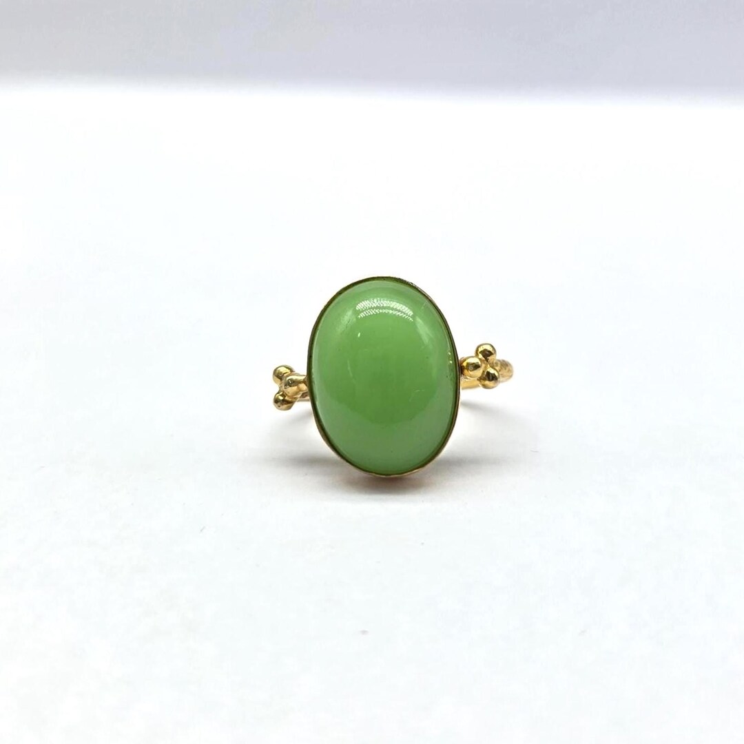 Oval Jade Ring, 14k Gold Filled, Dainty Green Gemstone, May Birthstone ...