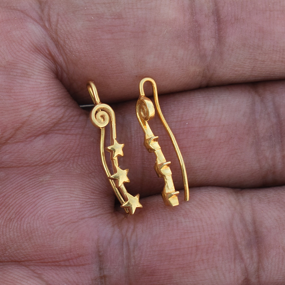 Gold Filled in Silver Ear Climbers, Three Star Climber Prom Bridesmaid ...