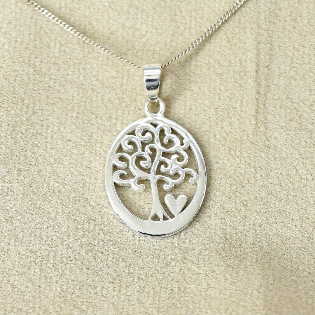 Oval Shape Tree of Life Necklace, Sterling Silver Pendant for Women's ...
