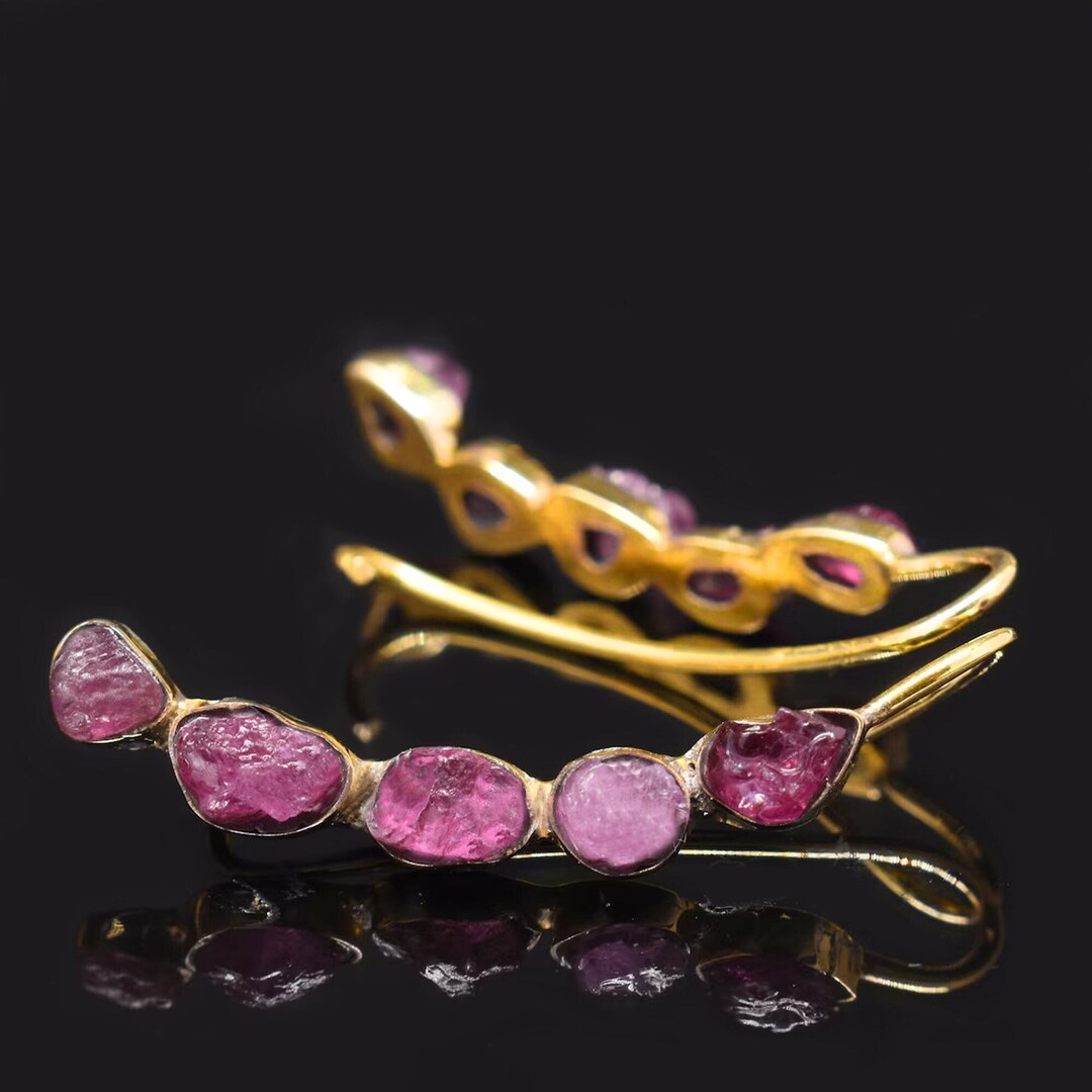 Natural Ruby Climber Earrings / Raw Ruby Earrings / Ruby Ear Climber ...