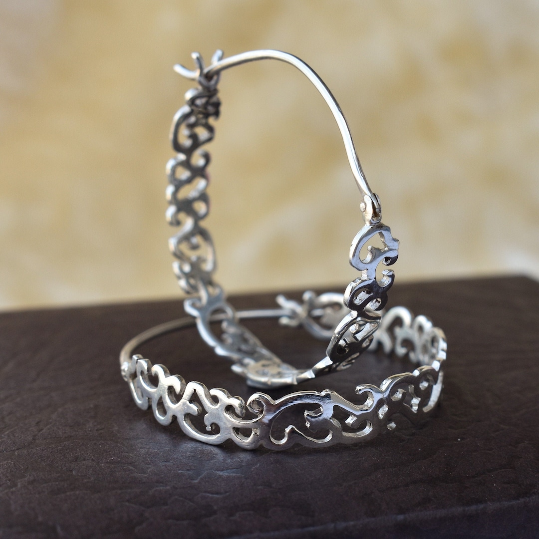 925 Sterling Silver Filigree Hoop Earrings Delicate Hoop - Etsy Australia
