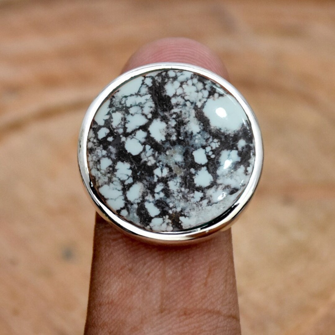 Natural American Wild Horse Magnesite Round Sterling Silver Ring ...