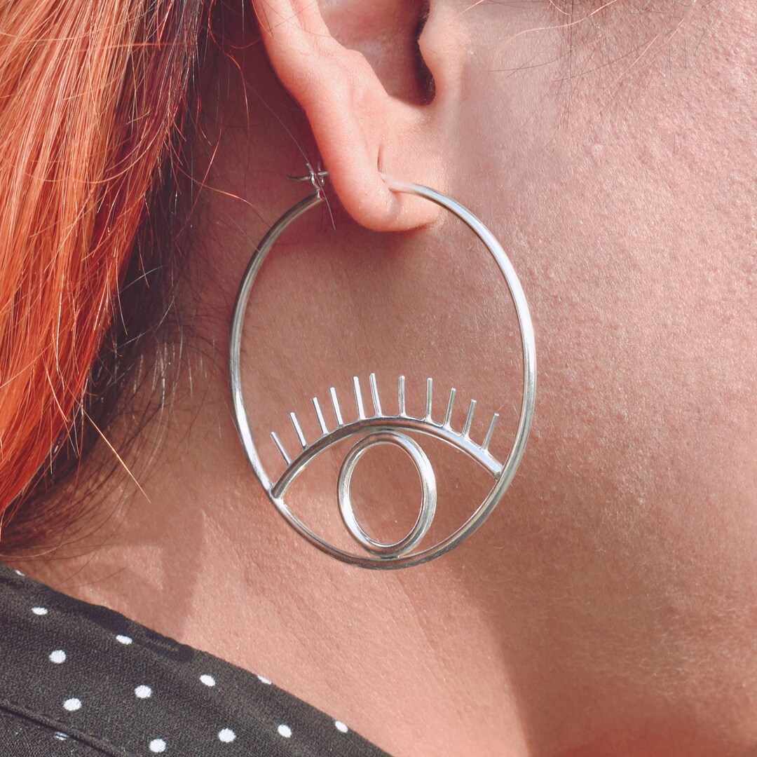 Statement Sterling Silver Hoop Earrings, Silver Evil Eye Hoops ...