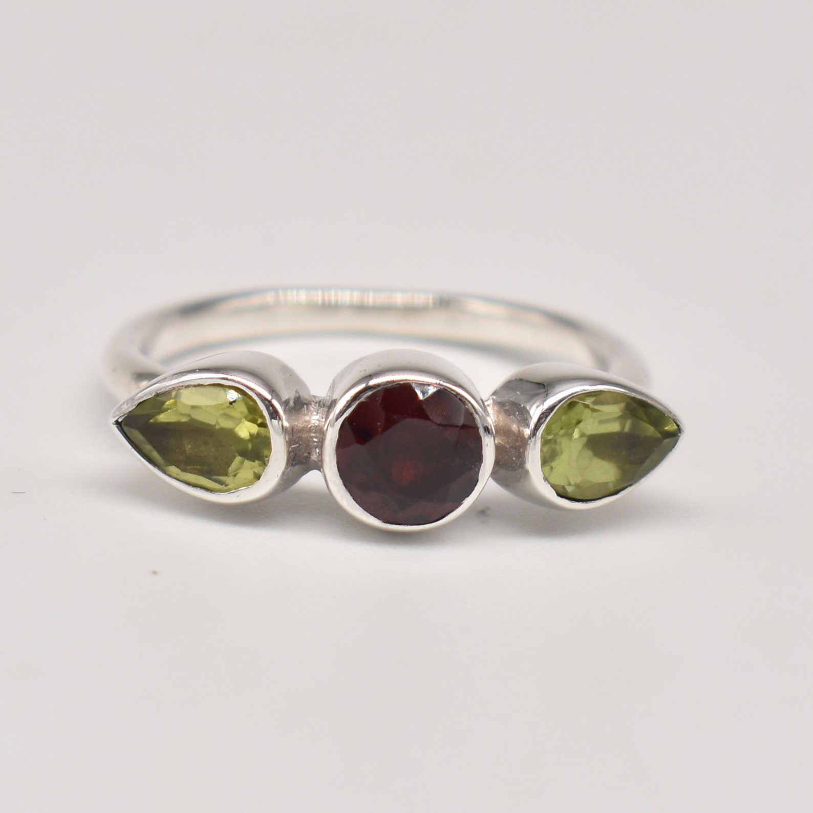 Red Garnet and Peridot Ring 925 Sterling Silver Ring Solid | Etsy