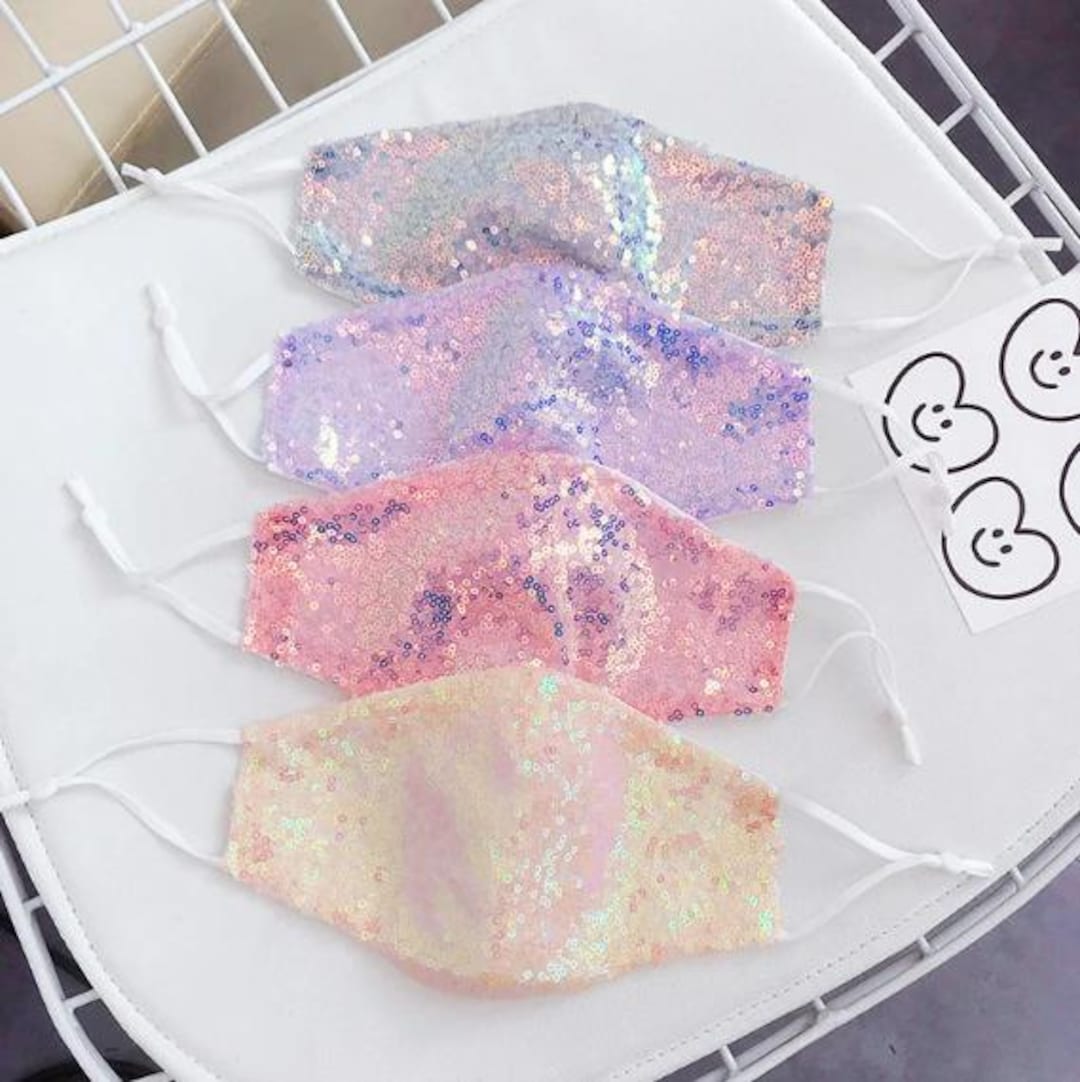 Iridescent Sequin Face Mask, Sparkly Women Girl's Fashion Glitter Face ...