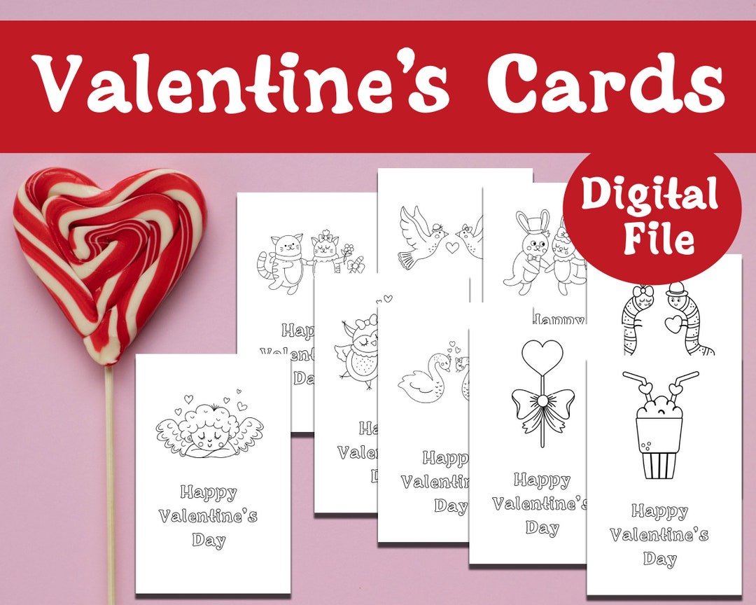 Valentine's Coloring Cards for Kids | 9 Designs | Holiday Craft ...