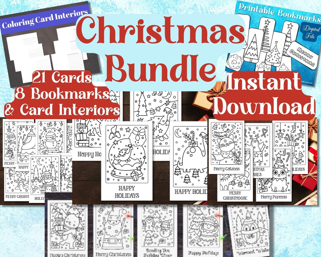 Christmas Coloring Cards for Kids Bundle | 21 Designs | Holiday Craft ...