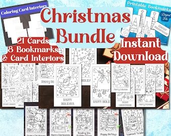 Christmas Coloring Cards | 5 Designs | Holiday Craft | Downloadable ...