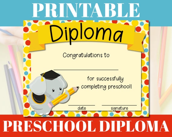 Printable Preschool Diploma Certificate of Completion | Etsy