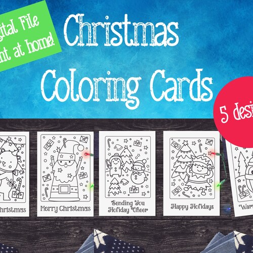 Christmas Coloring Cards 10 Printable Holiday Cards for Kids - Etsy