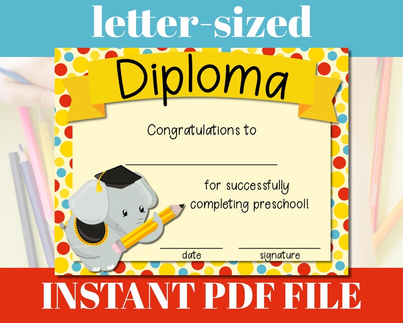 Printable Preschool Diploma Certificate of Completion Print at Home ...