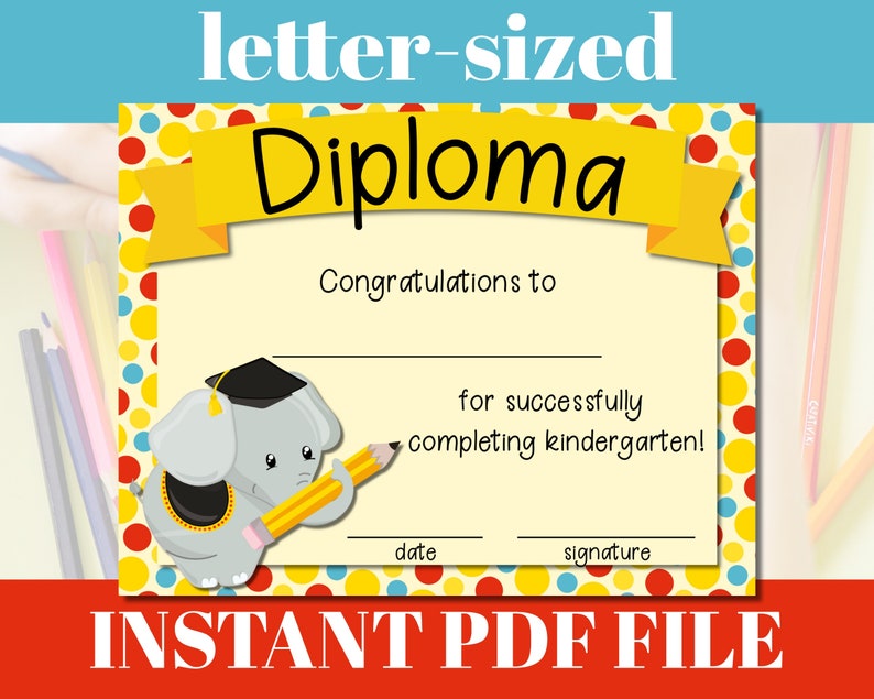 Cute Kindergarten Diploma Printable | Certificate of Completion | Print ...