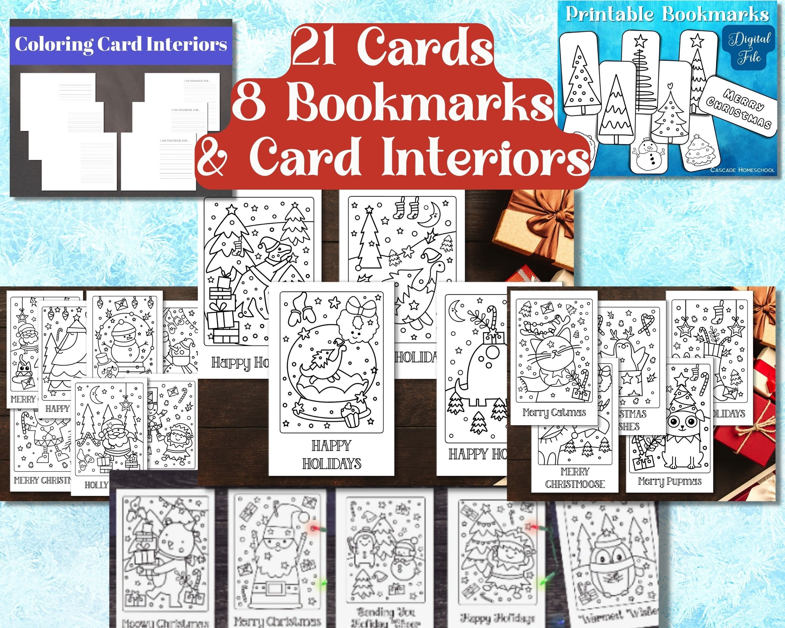 Christmas Coloring Cards for Kids Bundle 21 Designs Holiday Craft ...