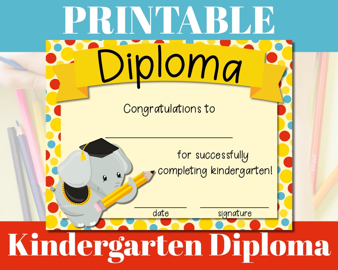 Cute Kindergarten Diploma Printable | Certificate of Completion | Print ...