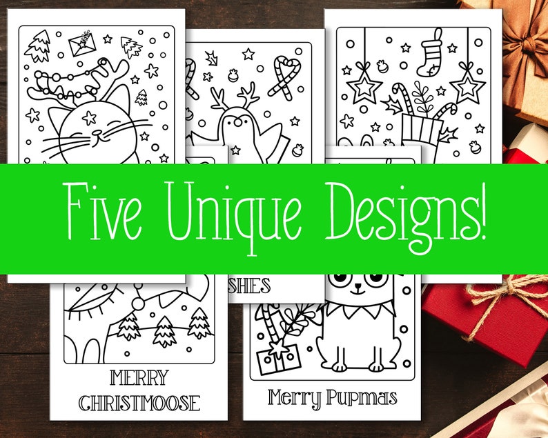 Christmas Coloring Cards for Kids | 5 Cute Animal Designs | Holiday ...