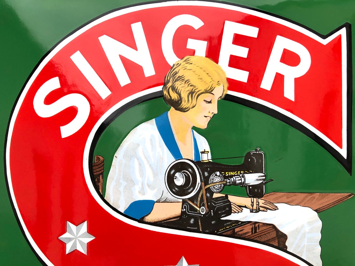 Rare Vintage Original 1930s Singer Sewing Machines Advertising Enamel ...