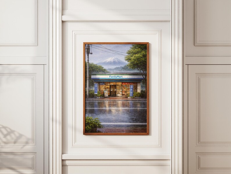 Rainy Mt Fuji Family Mart Convenience Store Illustration, Nostalgic ...