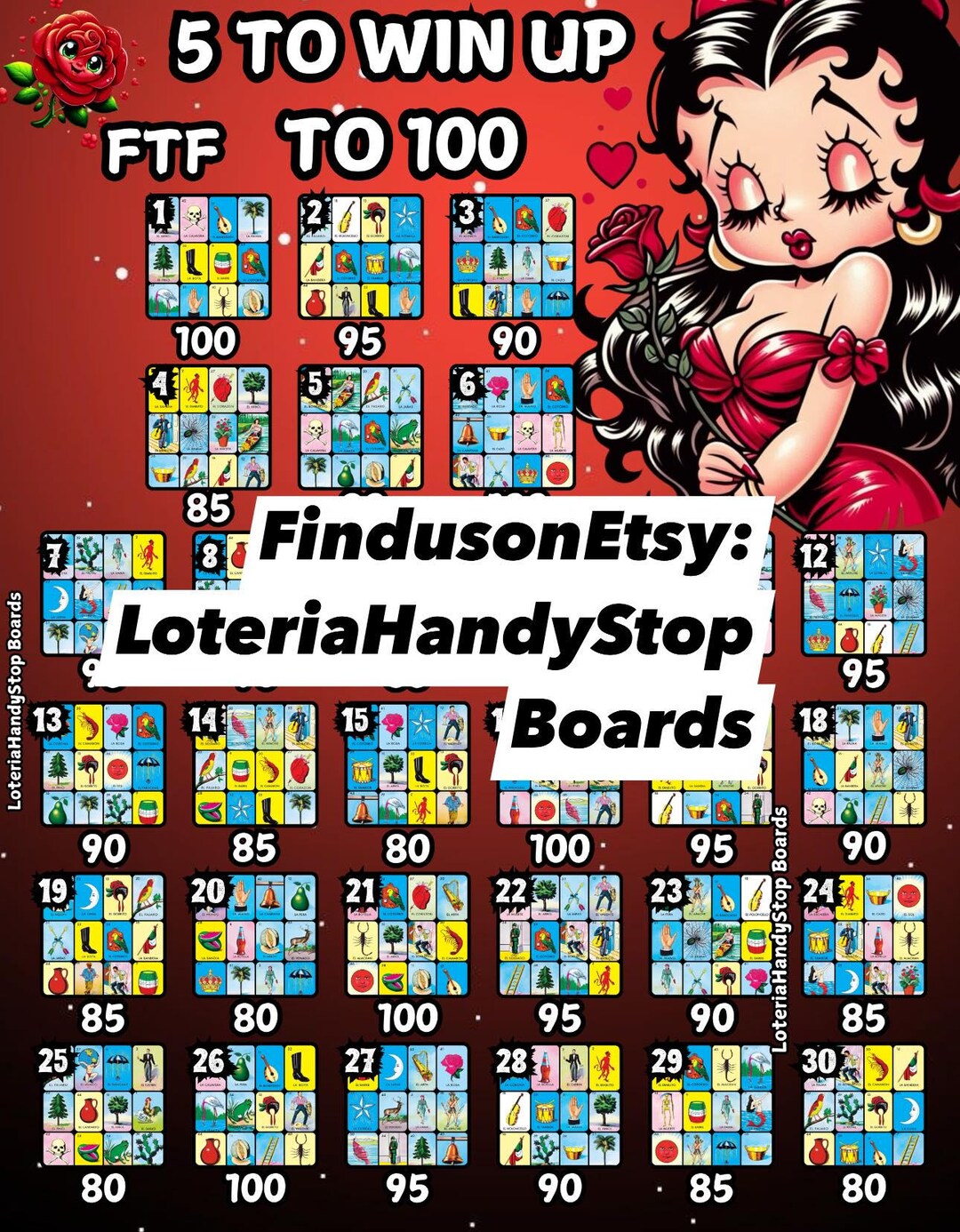 5 to Win up to 100 Loteria Board Game FTF - Etsy