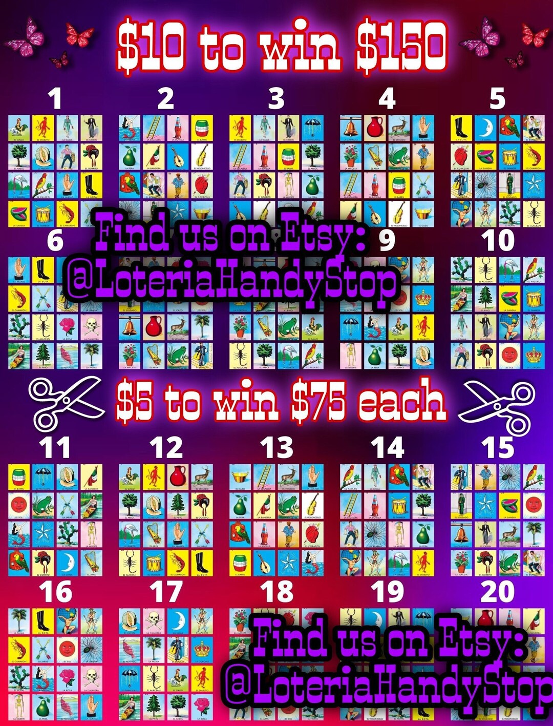 10 to Win 150 or Split Loteria Game Board - Etsy