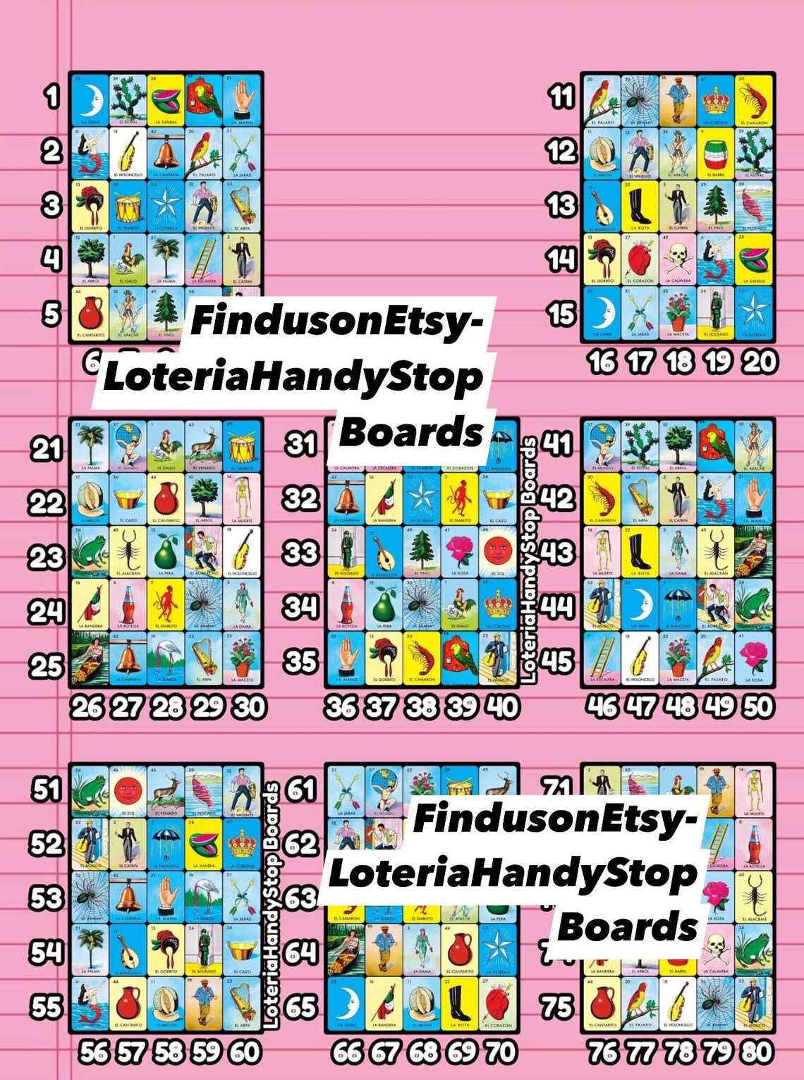 80 Lines Loteria Board Game - Etsy