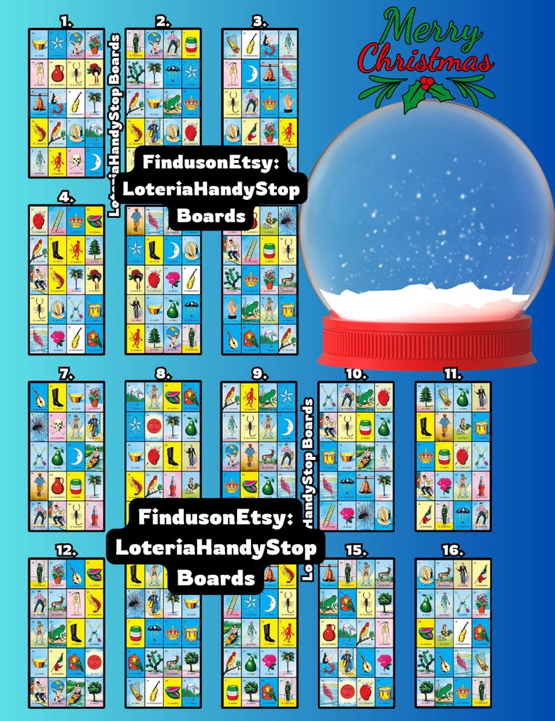 Christmas Loteria Boards 16 Full Cards First to Fill Games - Etsy