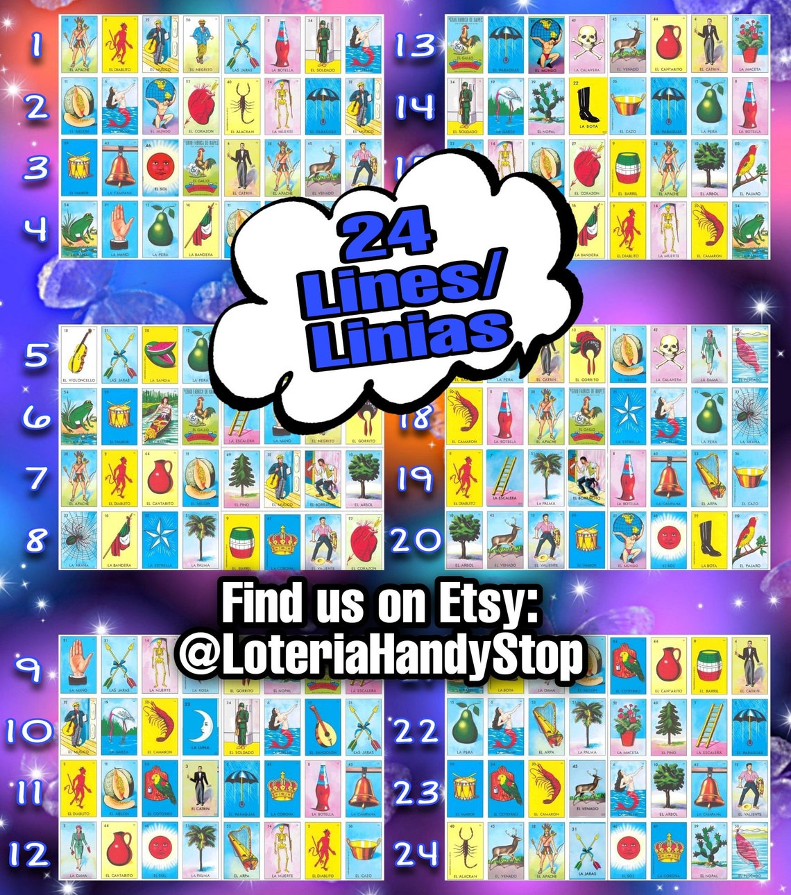 24 Numbered Lines Loteria Board Online Game - Etsy
