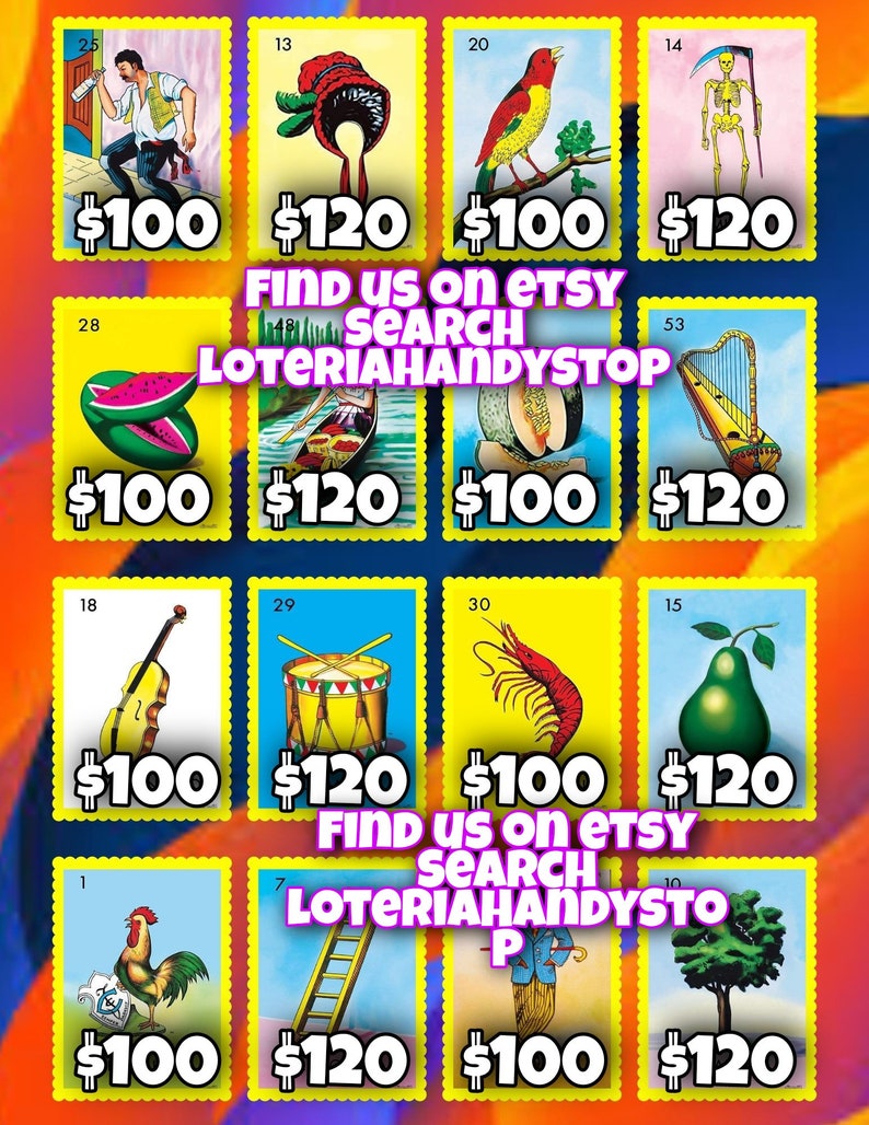 Loteria Game Board With 16 Numbers Yellow - Etsy
