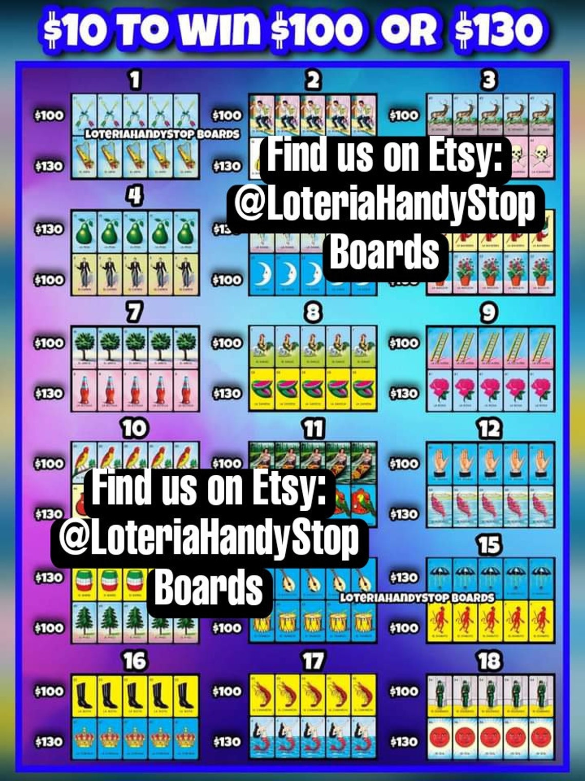 18 Numbers Roulette Loteria Board 10 to Win Game - Etsy