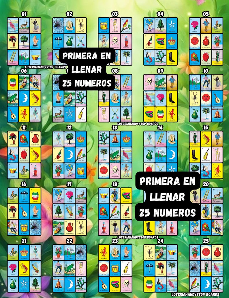 25 Numbers Loteria Board Game - Etsy