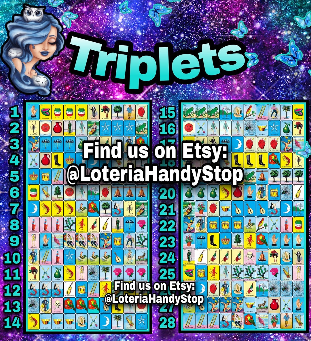 Triplets Shuffle Loteria Board Game Digital Download to Play 28 Numbers ...