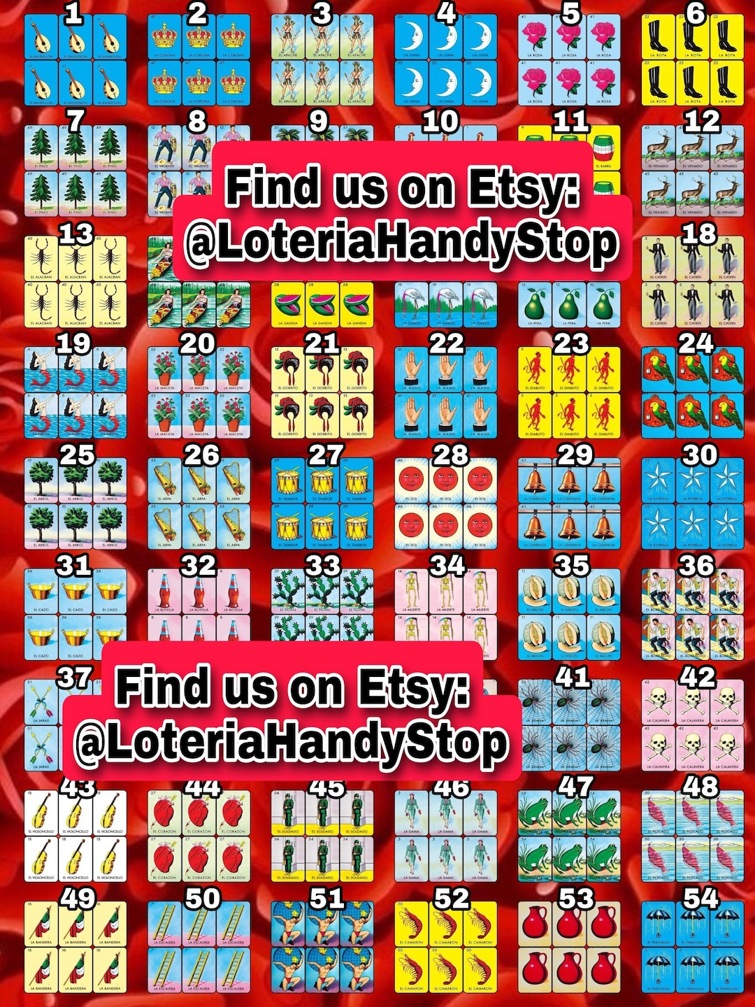 54 Numbers Shuffle Loteria Board Game to Play - Etsy