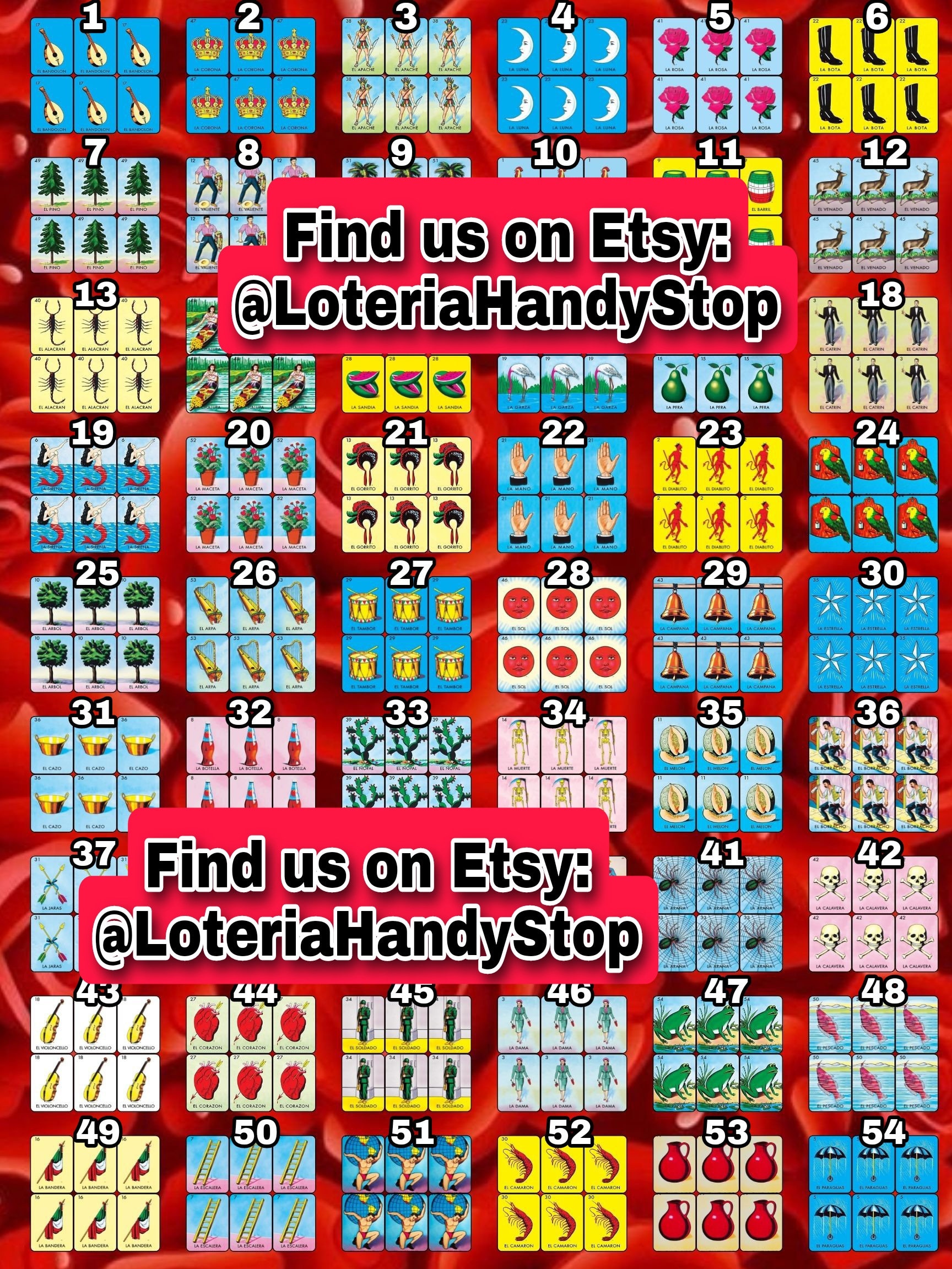 54 Numbers Shuffle Loteria Board Game to Play - Etsy