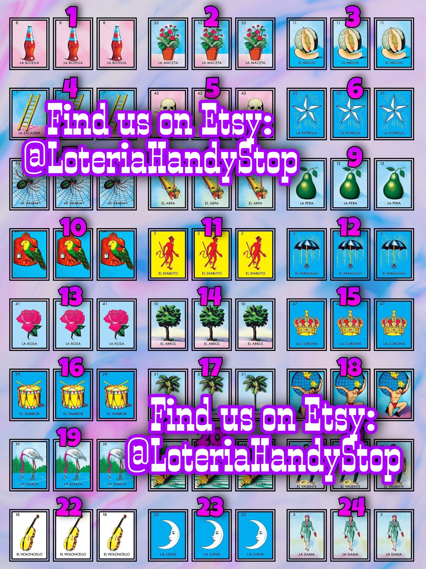 Loteria Shuffle Game Boards 24 Numbers No Repeats - Etsy