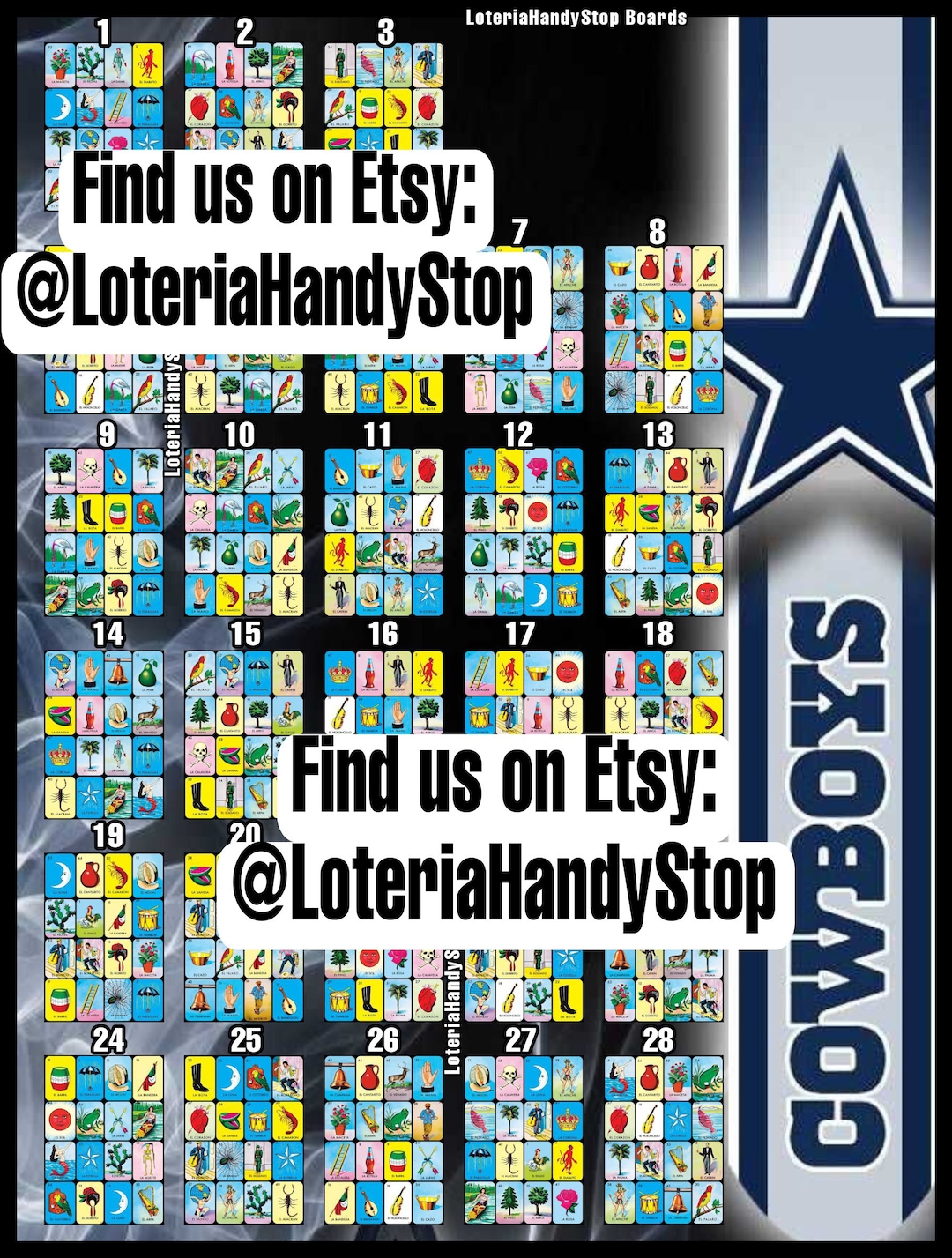Dallas Cowboys Loteria Board 28 Full Cards - Etsy