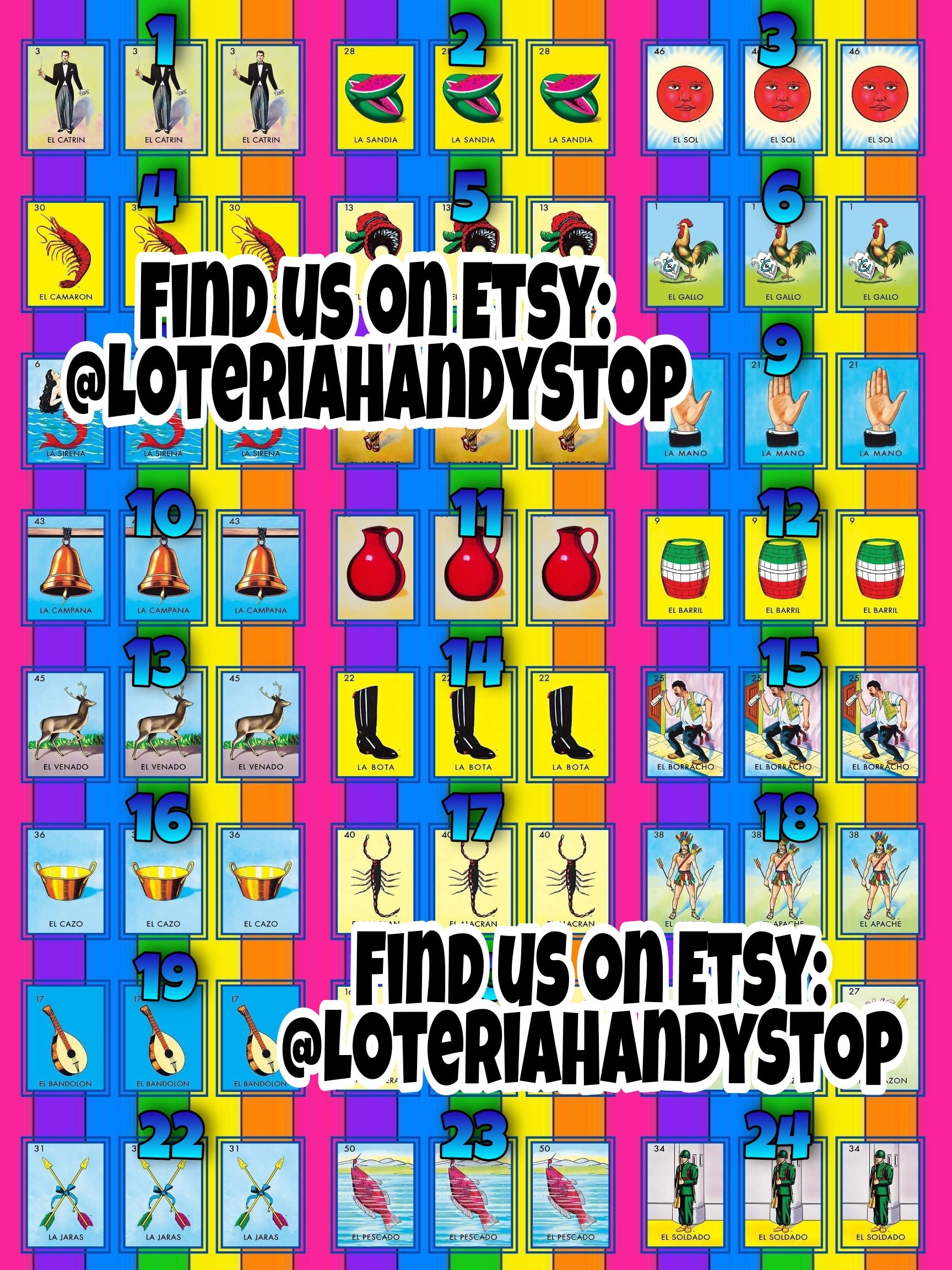 Loteria Shuffle Game Boards 24 Numbers No Repeats - Etsy