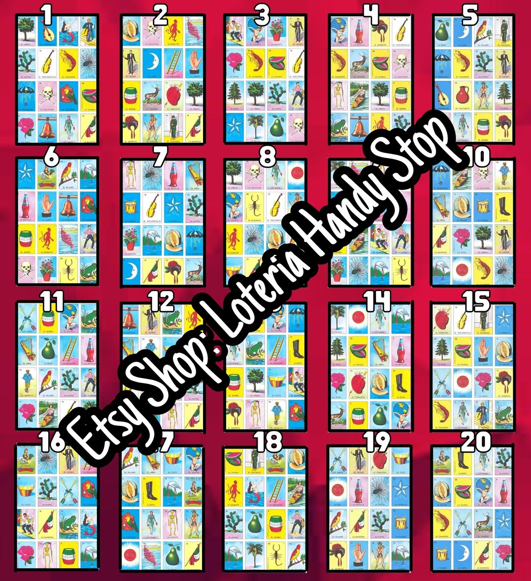 Loteria Card With 20 Full Cards in 1 Board - Etsy