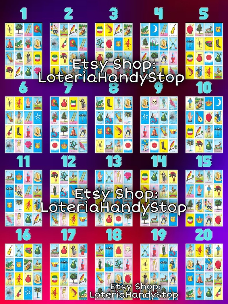 20 Loteria Full Cards on a Board to Play - Etsy