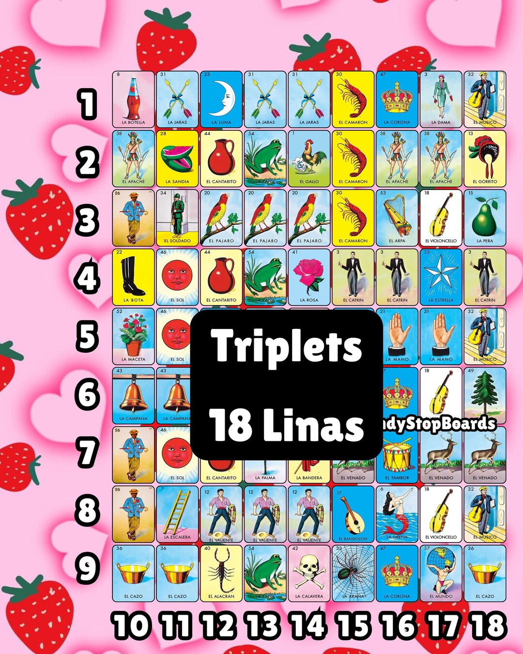 Triplets 18 Lines Loteria Board - Etsy
