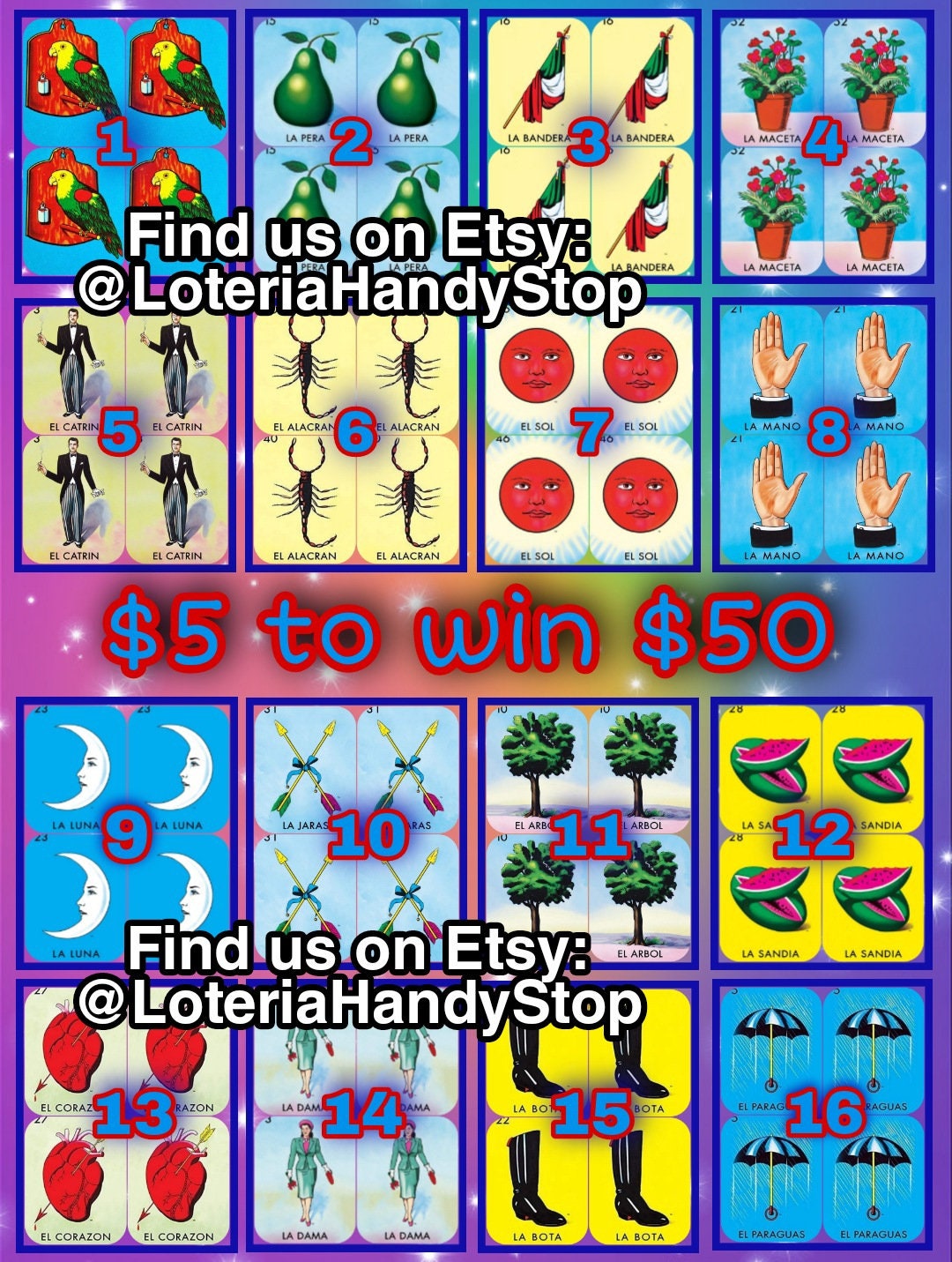 16 Numbers Shuffle Loteria Board 5 to Win 50 Board Game - Etsy